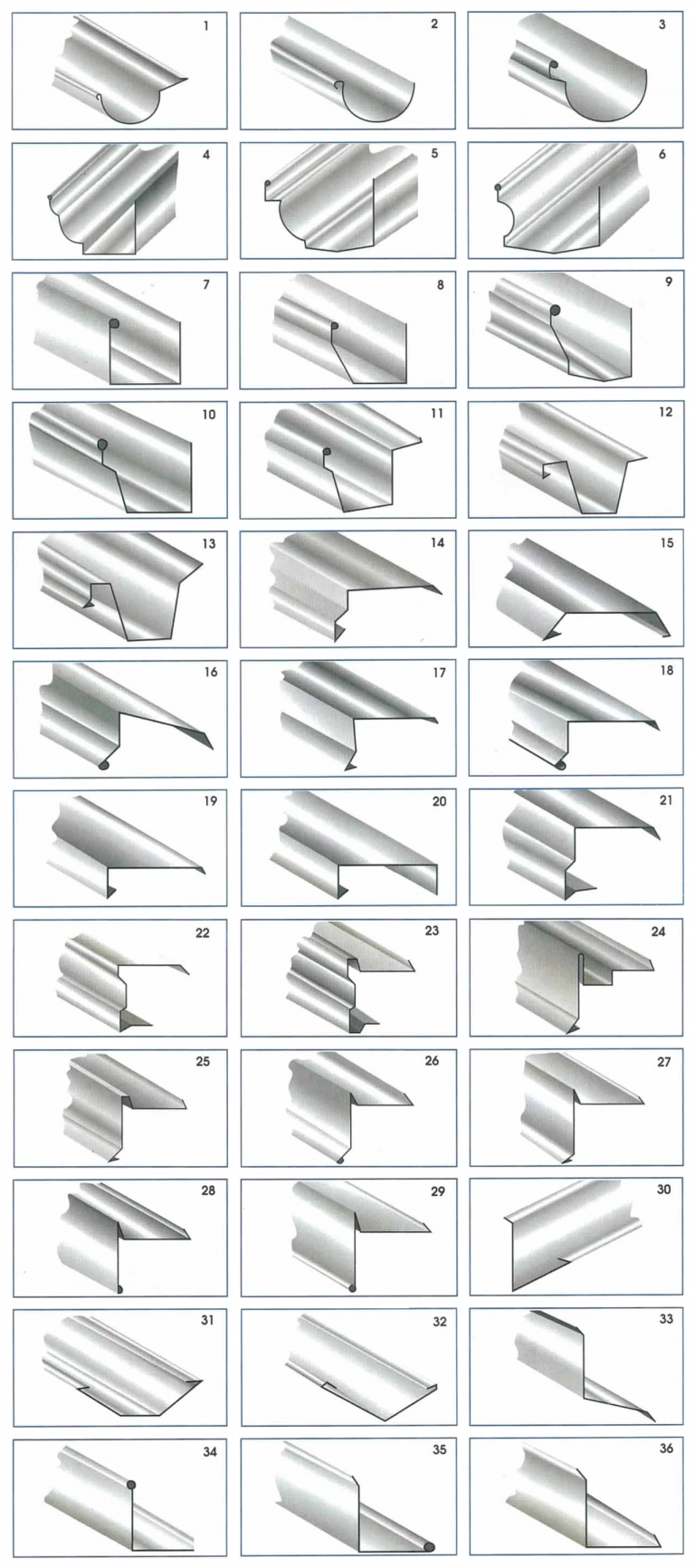 Profili in rame, acciaio e lamiera per lavori di lattoneria